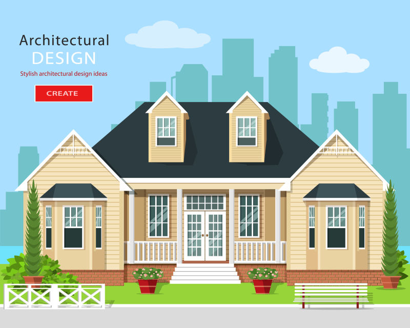 矢量现代房子建筑图片-砖瓦上的别墅矢量素材-高清图片-摄影照片-寻图免费打包下载